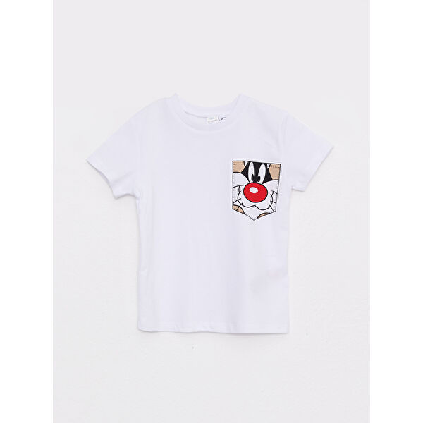 Bisiklet Yaka Kısa Kollu Sylvester Baskılı Pamuklu Erkek Bebek Tişört Bisiklet Yaka Kısa Kollu Sylvester Baskılı Pamuklu Erkek Bebek Tişört