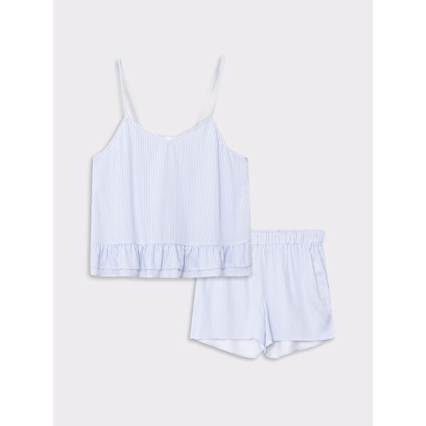 LCW DREAM Kalp Yaka Çizgili Askılı Viskon Kadın Pijama Takımı LCW DREAM Kalp Yaka Çizgili Askılı Viskon Kadın Pijama Takımı