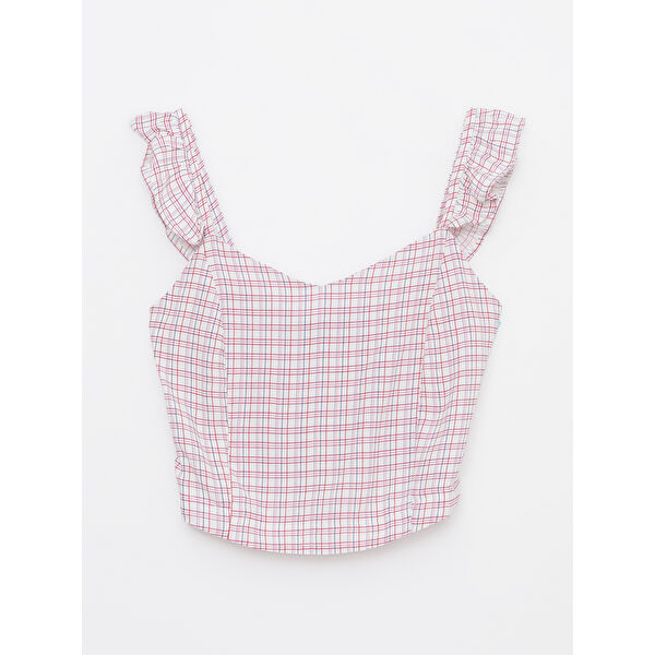 LCW CASUAL Kalp Yaka Ekose Askılı Viskon Kadın Bluz