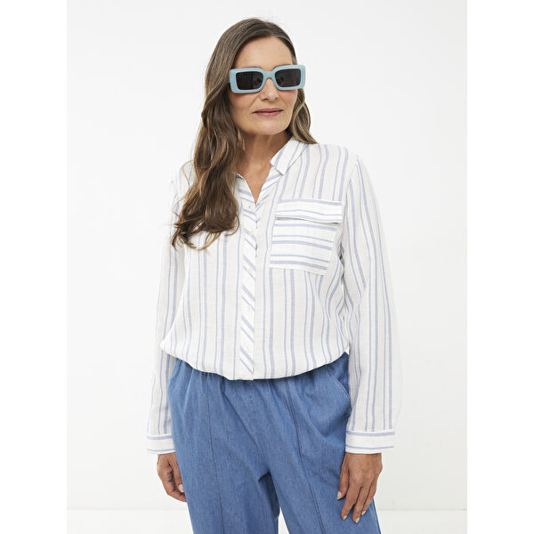 LCW GRACE Gömlek Yaka Çizgili Uzun Kollu Kadın Tunik
