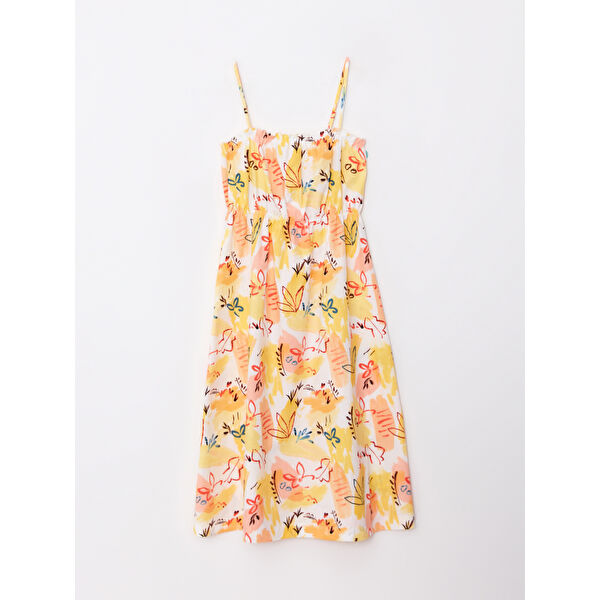 LCW CASUAL Kare Yaka Desenli Askılı Poplin Kadın Elbise