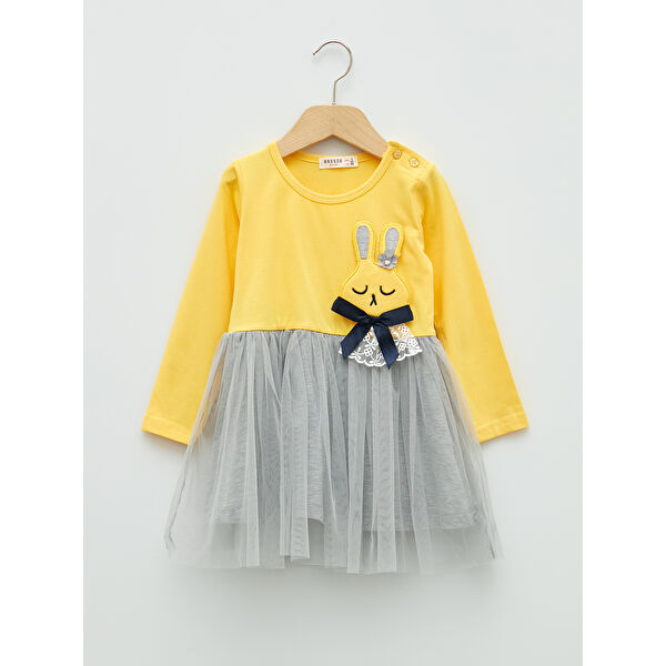 Breeze Bisiklet Yaka Uzun Kollu Pamuklu Kız Bebek Elbise