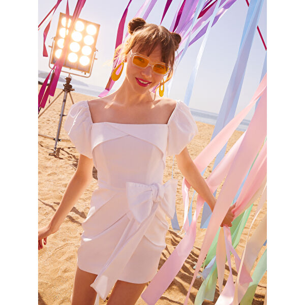 TUVANAM X LC WAIKIKI KARE YAKA DÜZ KISA KOLLU KADIN ELBİSE