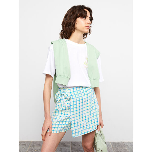 LCW CASUAL Beli Fermuarlı Ekose Viskon Kadın Şort Etek