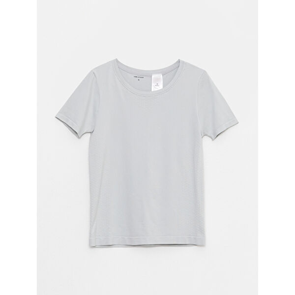 Bisiklet Yaka Kendinden Desenli Kısa Kollu Kadın Outdoor Tişört