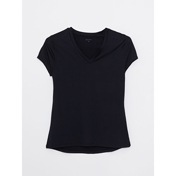 V Yaka Baskılı Kısa Kollu Kadın Outdoor Tişört