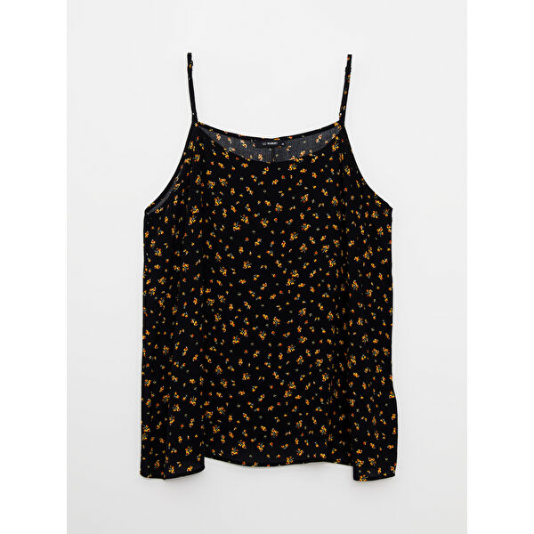 U Yaka Desenli Askılı Viskon Kadın Bluz