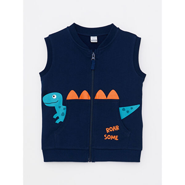 Bisiklet Yaka Baskılı Erkek Bebek Fermuarlı Yelek