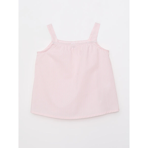 Kare Yaka Askılı Çizgili Pamuklu Kız Bebek Bluz