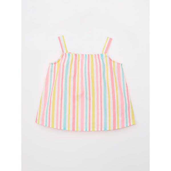 Kare Yaka Askılı Çizgili Pamuklu Kız Bebek Bluz