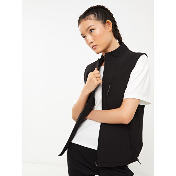 Dik Yaka Baskılı Kadın Outdoor Yelek