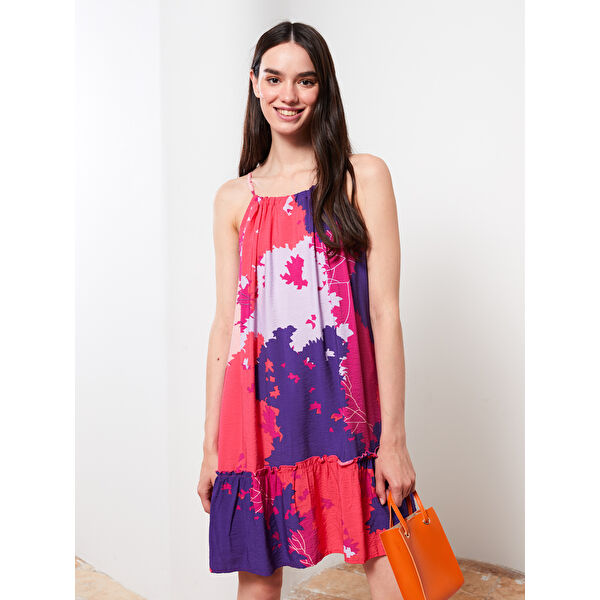 LCW CASUAL Kare Yaka Desenli Askılı Poplin Kadın Elbise LCW CASUAL Kare Yaka Desenli Askılı Poplin Kadın Elbise