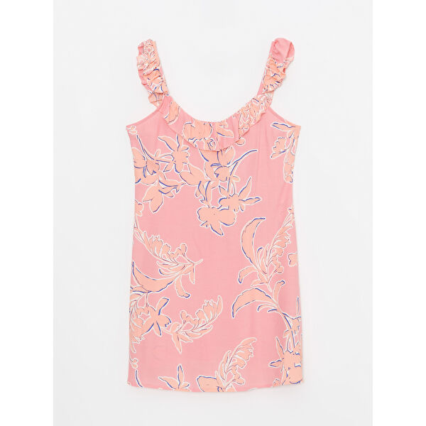 U Yaka Çiçekli Askılı Viskon Kadın Elbise