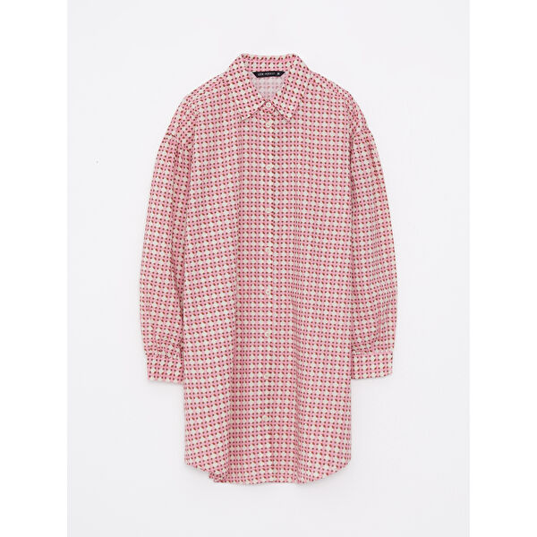 MODEST Gömlek Yaka Desenli Uzun Kollu Oversize Poplin Kadın Tunik