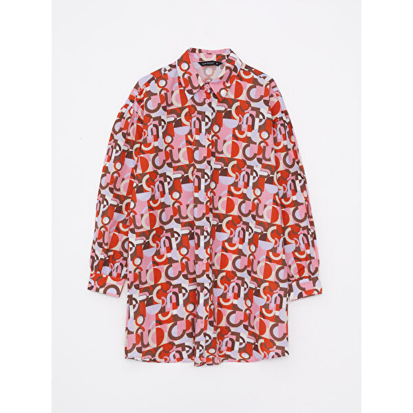 MODEST Gömlek Yaka Desenli Uzun Kollu Oversize Poplin Kadın Tunik