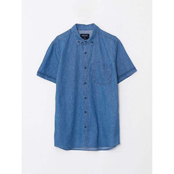 Rahat Kalıp Kısa Kollu Erkek Jean Gömlek Rahat Kalıp Kısa Kollu Erkek Jean Gömlek