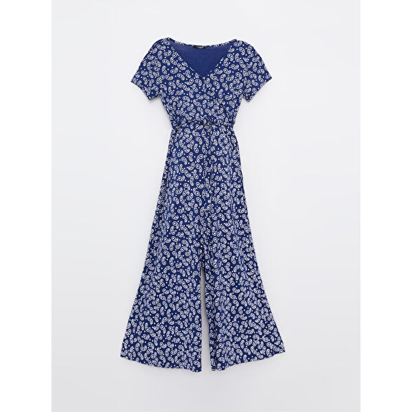 Kruvaze Yaka Desenli Kısa Kollu Hamile Tulum Kruvaze Yaka Desenli Kısa Kollu Hamile Tulum