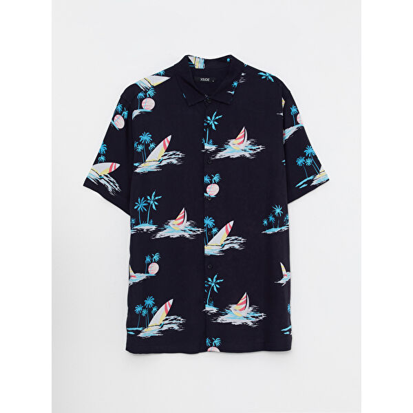 XSIDE Regular Fit Kısa Kollu Desenli Viskon Erkek Gömlek