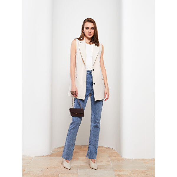 LCW CLASSIC Önden Düğme Kapamalı Düz Kolsuz Krep Kadın Blazer Ceket