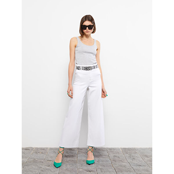 Yüksek Bel Skinny Fit Düz Geniş Paça Kadın Rodeo Jean Pantolon