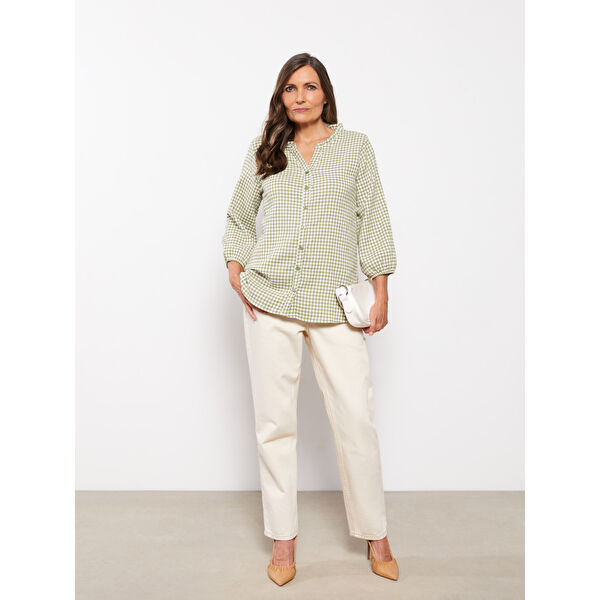 Kaçık Yaka Ekose Kadın Bluz