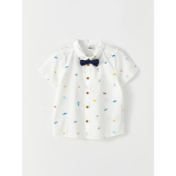 Kısa Kollu Baskılı Erkek Bebek Gömlek ve Papyon 2'li Takım