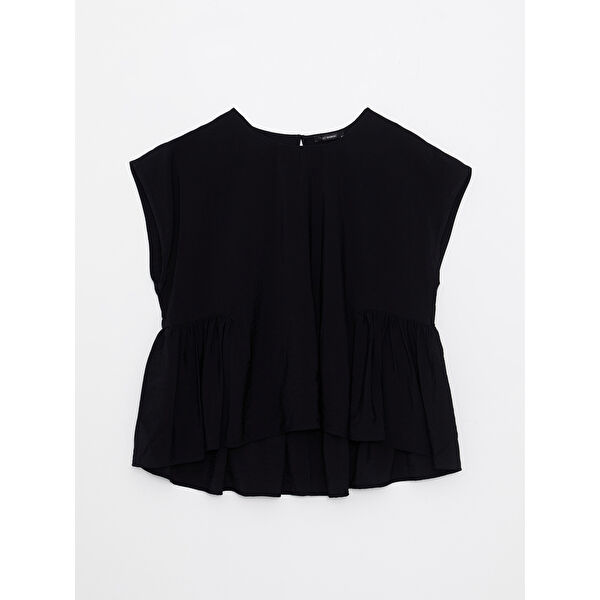 Büyük Beden Bisiklet Yaka Düz Kısa Kollu Kadın Bluz Büyük Beden Bisiklet Yaka Düz Kısa Kollu Kadın Bluz