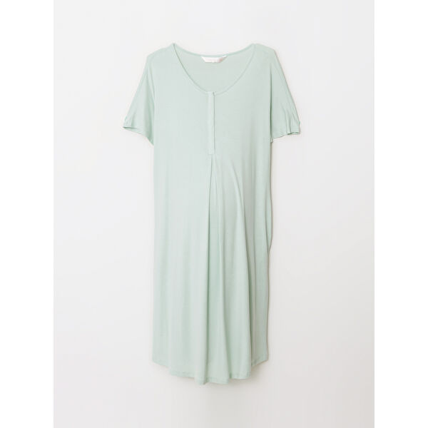 Bisiklet Yaka Düz Kısa Kollu Kadın Gecelik