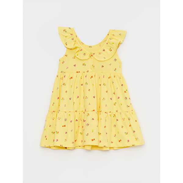 Bebe Yaka Baskılı Kız Bebek Elbise