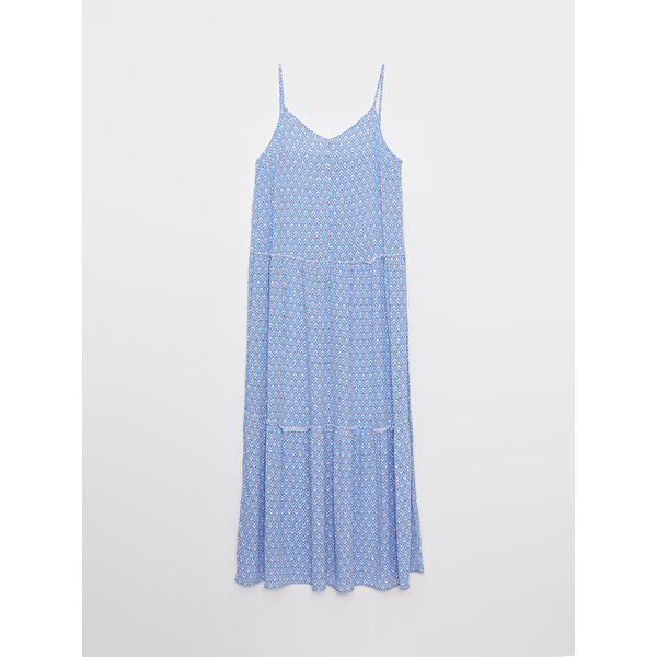 LCW CASUAL Kalp Yaka Çiçekli Askılı Krinkle Kadın Elbise