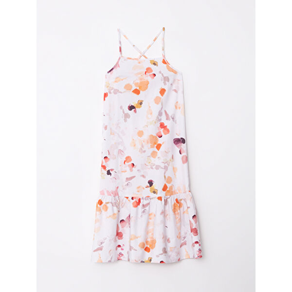 LCW CASUAL Kare Yaka Desenli Askılı Poplin Kadın Elbise