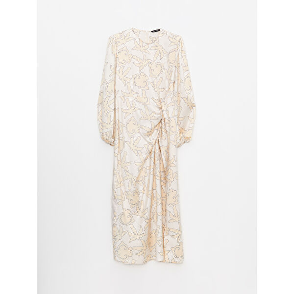 MODEST Bisiklet Yaka Desenli Uzun Kollu Saten Kadın Elbise MODEST Bisiklet Yaka Desenli Uzun Kollu Saten Kadın Elbise