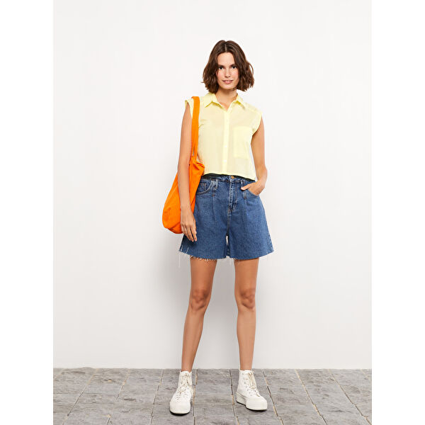 Önden Düğme Kapamalı Düz Kolsuz Poplin Kadın Gömlek