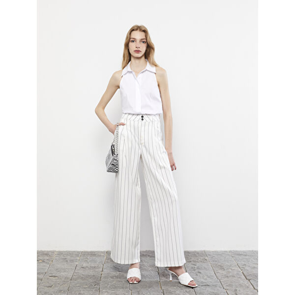 LCW CASUAL Rahat Kalıp Çizgili Poplin Kadın Pantolon