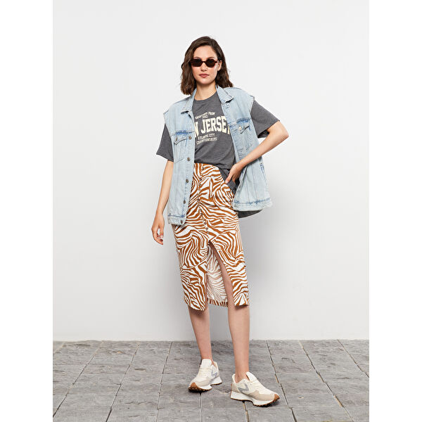 LCW CASUAL Beli Fermuarlı Desenli Kadın Etek