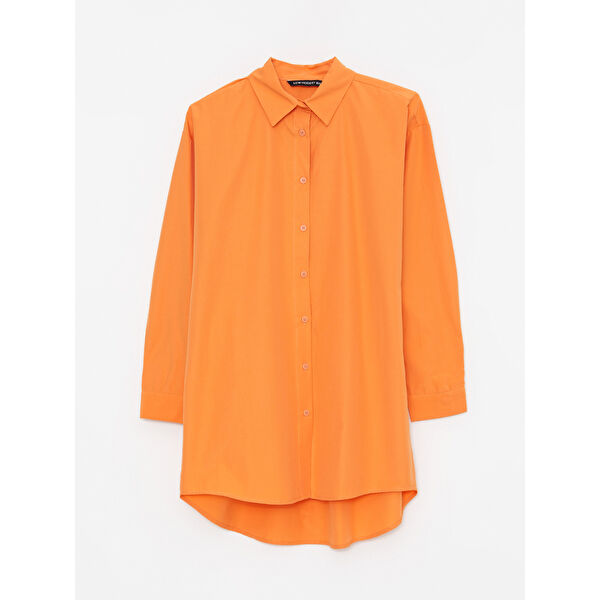 Gömlek Yaka Düz Uzun Kollu Oversize Poplin Kadın Tunik