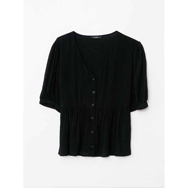 Büyük Beden V Yaka Düz Kısa Kollu Krinkle Kadın Bluz Büyük Beden V Yaka Düz Kısa Kollu Krinkle Kadın Bluz