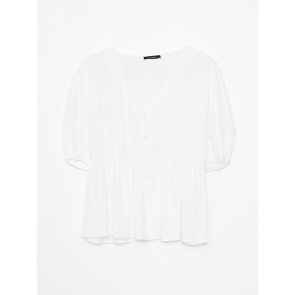 Büyük Beden V Yaka Düz Kısa Kollu Krinkle Kadın Bluz Büyük Beden V Yaka Düz Kısa Kollu Krinkle Kadın Bluz