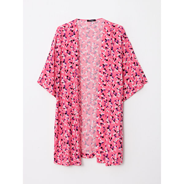 Büyük Beden Şal Yaka Desenli Viskon Kadın Kimono