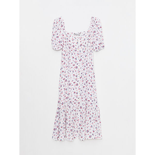 LCW CASUAL V Yaka Çiçekli Kısa Kollu Viskon Kadın Elbise