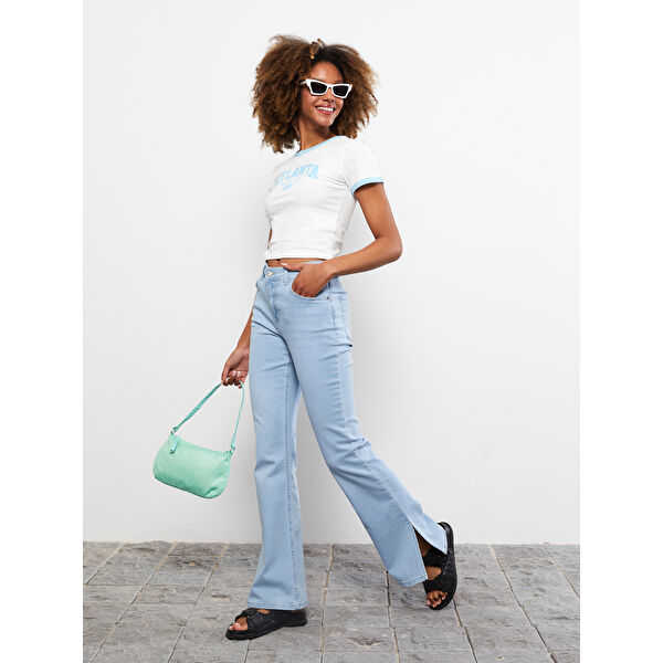 Yüksek Bel Skinny Fit Düz Cep Detaylı Kadın Rodeo Jean Pantolon