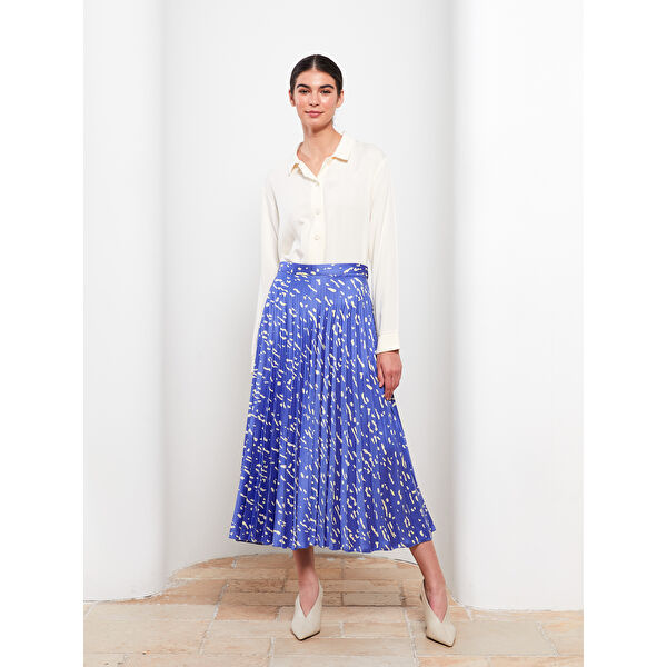 Desenli Pileli Saten Kadın Etek