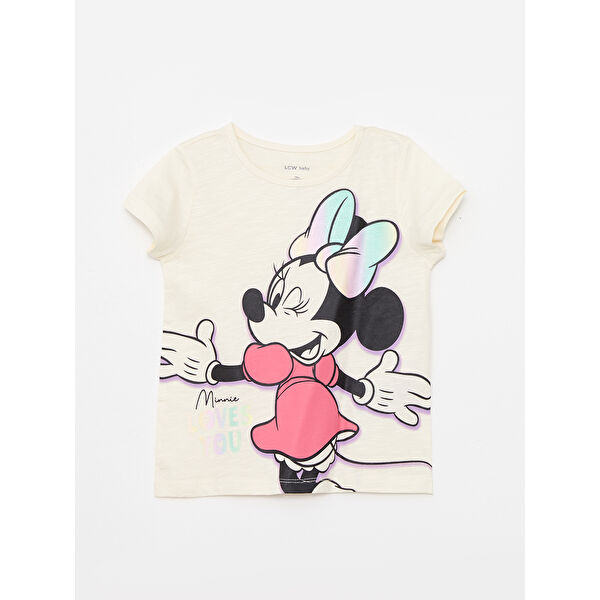 Bisiklet Yaka Kısa Kollu Minnie Mouse Baskılı Kız Bebek Tişört Bisiklet Yaka Kısa Kollu Minnie Mouse Baskılı Kız Bebek Tişört