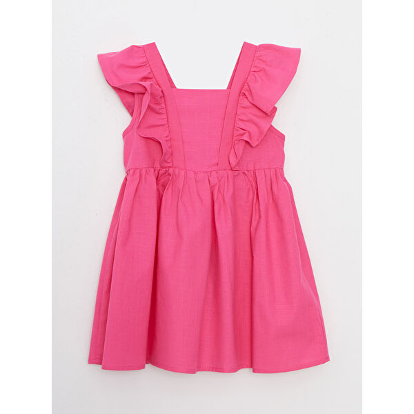 Kare Yaka Askılı Pamuklu Kız Bebek Elbise