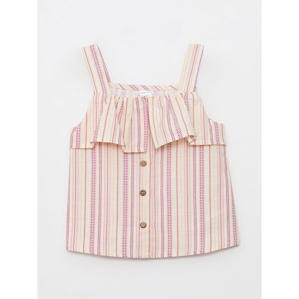 Kare Yaka Askılı Çizgili Pamuklu Kız Bebek Bluz