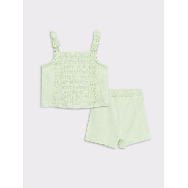 Kare Yaka Askılı Kız Bebek Bluz ve Şort 2'li Takım