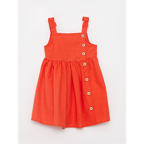 Kare Yaka Askılı Pamuklu Kız Bebek Elbise