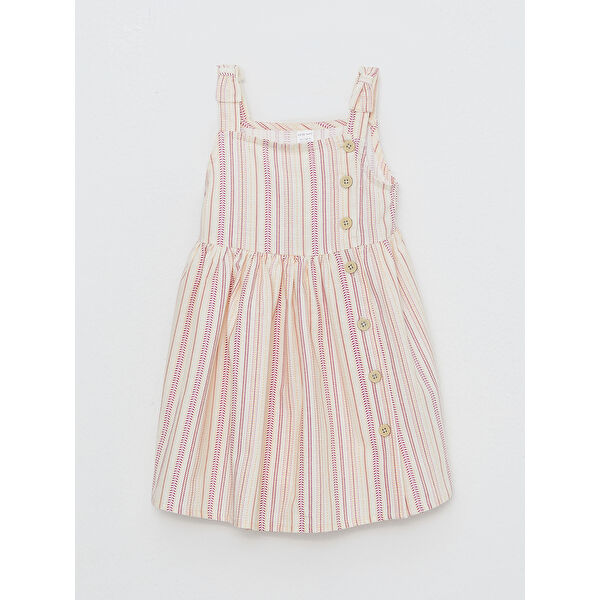 Kare Yaka Askılı Desenli Kız Bebek Pamuklu Kız Bebek Elbise