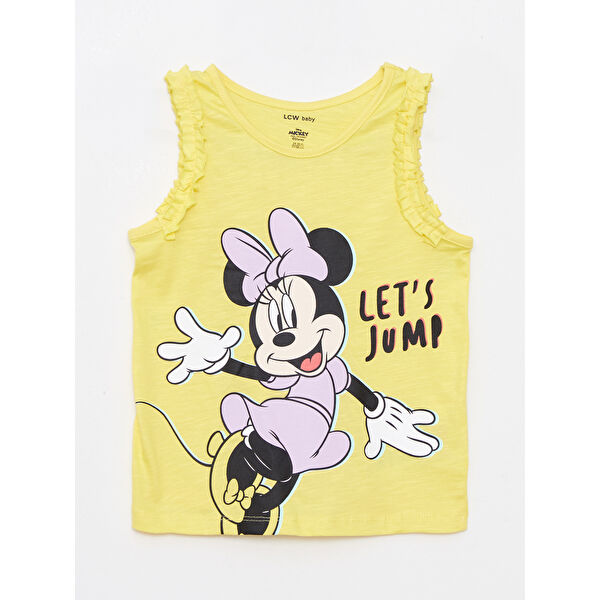 Bisiklet Yaka Minnie Mouse Baskılı Pamuklu Kız Bebek Atlet