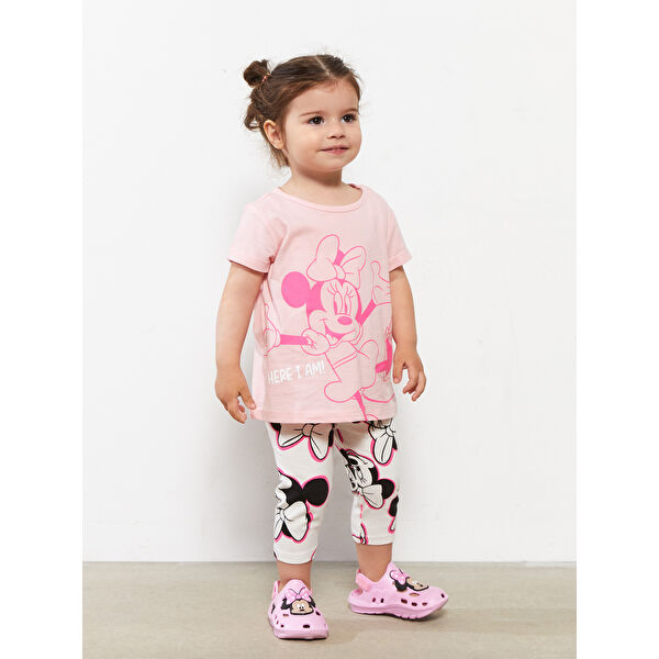 Bisiklet Yaka Kısa Kollu Minnie Mouse Baskılı Kız Bebek Tişört ve Tayt 2'li Takım Bisiklet Yaka Kısa Kollu Minnie Mouse Baskılı Kız Bebek Tişört ve Tayt 2'li Takım